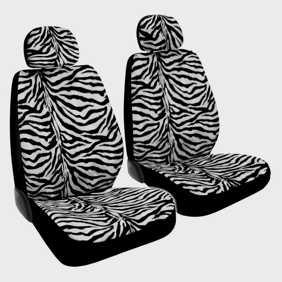 New Safari White Zebra Print Car Truck Front Seat Covers with Headrest ...