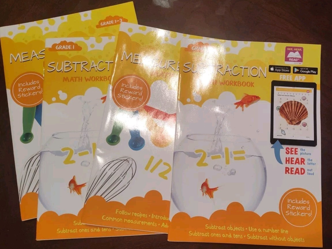 Subtraction Math Workbook (2) Grade 1 & Measure & Cook (2) Grade 1 -3 ...