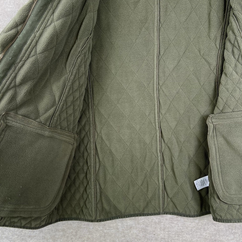Talbots Green Quilted Mid Length Barn Jacket Sz Large Petite Equestrian ...