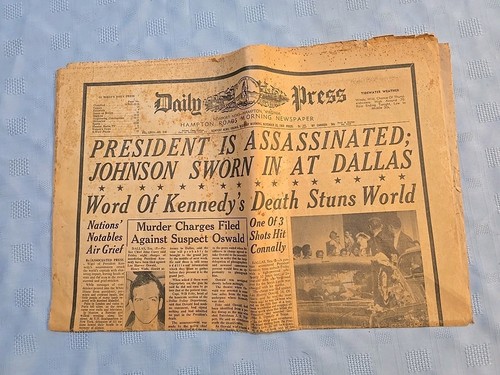 Daily Press Kennedy Assassination hampton Roads Virginia November 23 ...