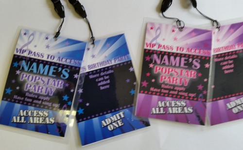 Personalised Pop Music Party Theme VIP Lanyard for Birthday Invite Blue ...