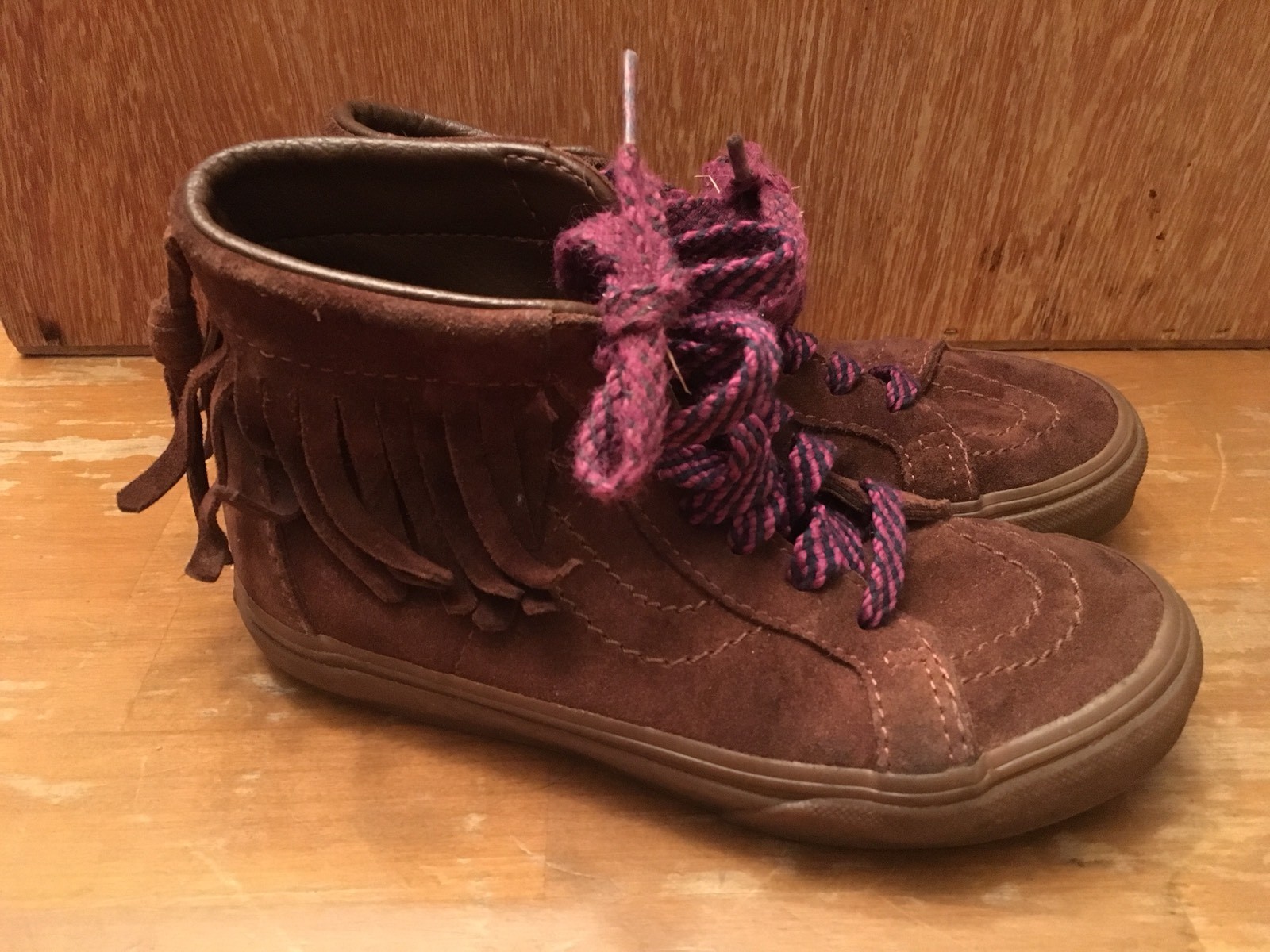 Vans~Off The Wall~Kids Girls Fringe Moccasin Style Lace Up Brown SZ 1 ...