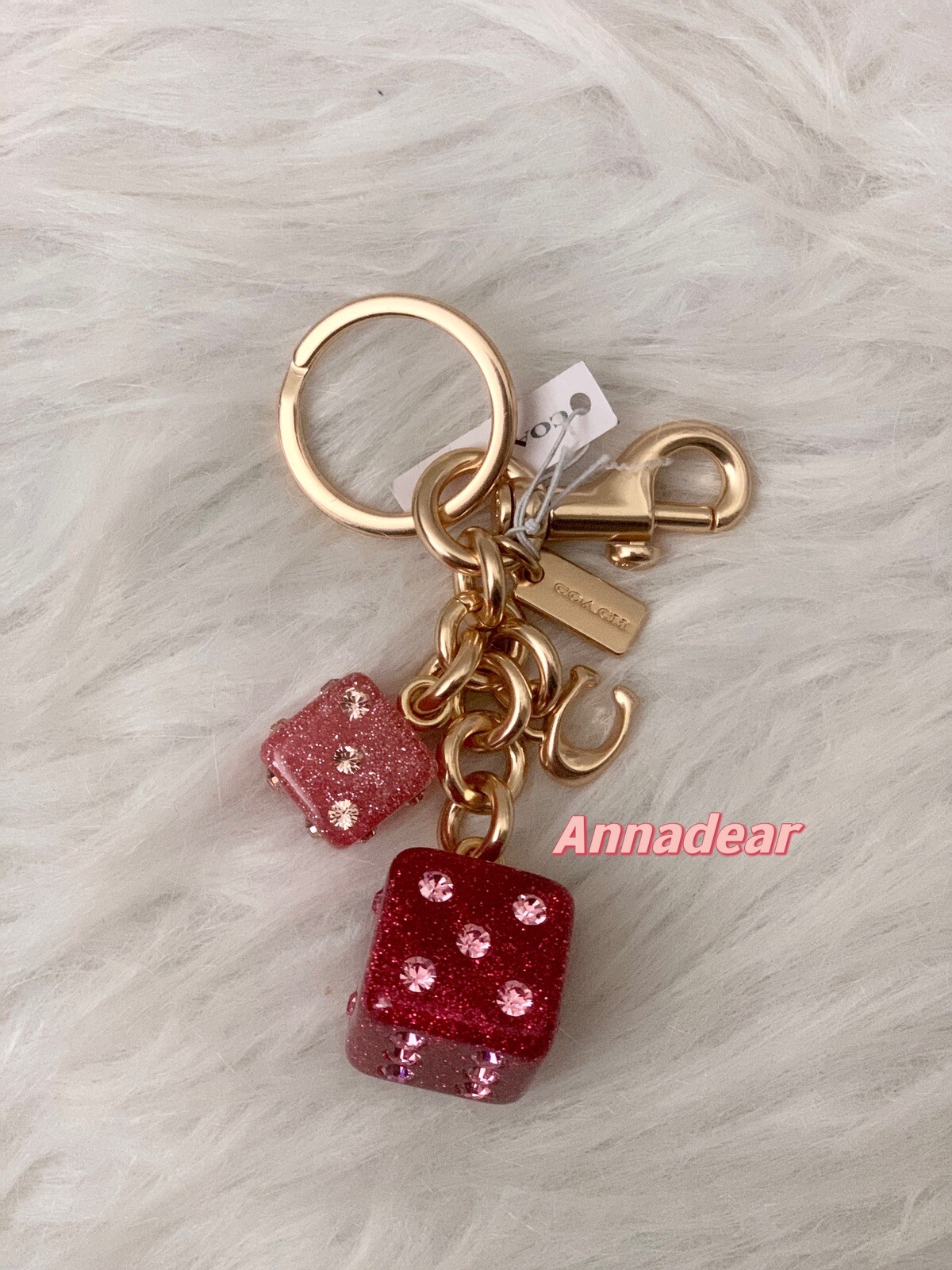 NWT Coach CH831 Dice Cluster Bag Charm Keychain Gold Pink Glitter Resin ...
