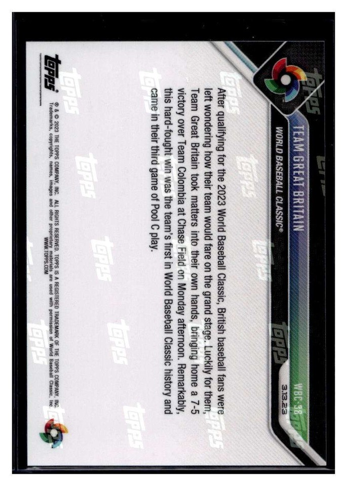 2023 Topps Now #WBC-38 Team Great Britain: Defeats Colombia WBC Base ...