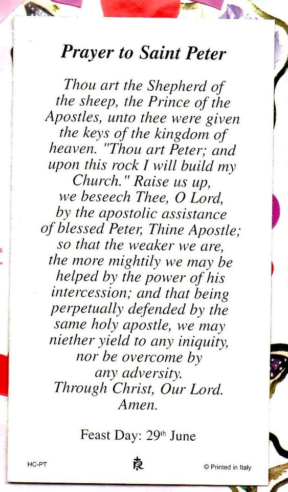 St. Peter with Prayer to Saint Peter - Paperstock Holy Card | eBay