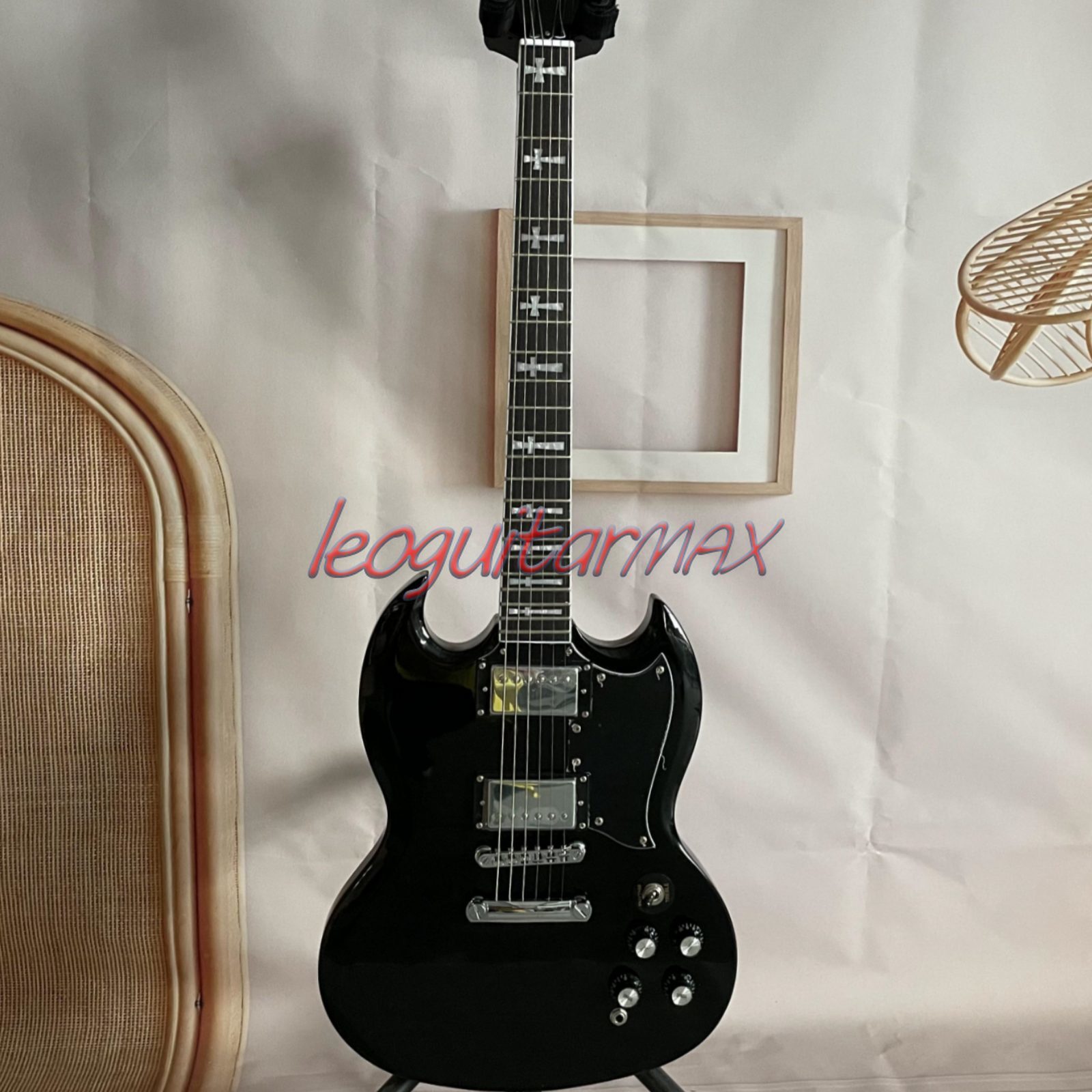 Solid SG Black Electric Guitar Toni Iommi Black Fretboard HH Pickups ...