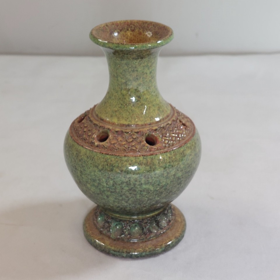 Keh Haber Bud Pottery Vase Green & Brown Mottled High Glaze 14cm Made ...