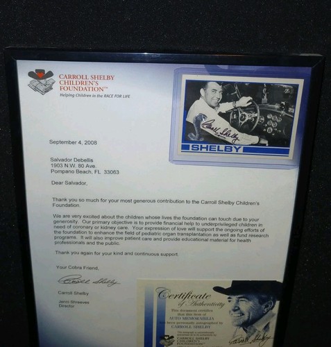 Carroll Shelby Authentic Autograph Signed Card Silver Cobra SHELBY COA ...