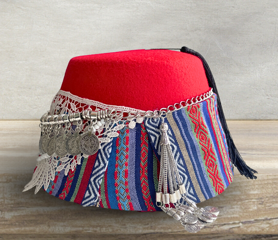 Handmade Fez Hat, Traditional Turkish Hat with Silver Coins, Tribal ...