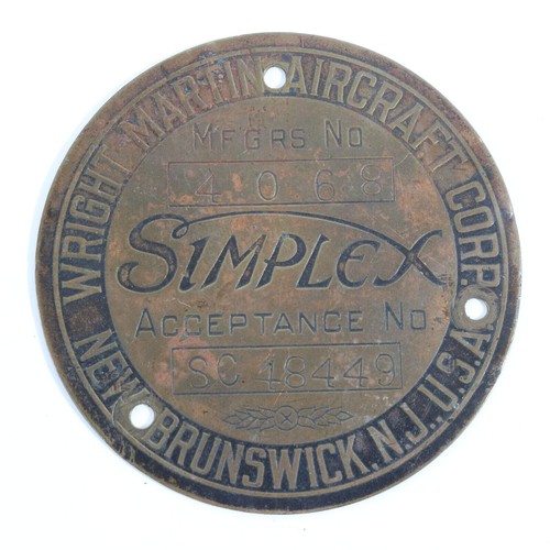 Simplex Wright Martin Aircraft Antique WWI 1917-1918 Automobile Emblem ...