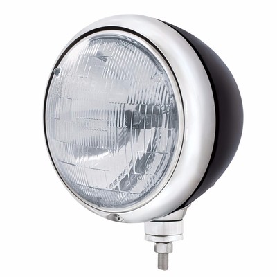Black "Guide" Style Hot Rod Headlight w/ No Turn Signal - H6024 Halogen ...
