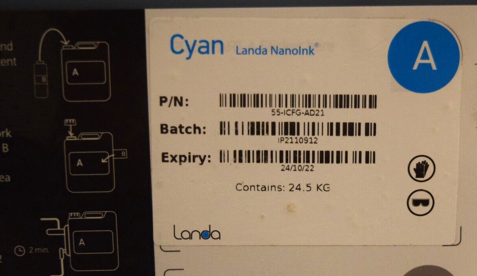 Landa NanoInk Cyan Digital Printing Ink Film 25 Lit 6.6 Gallons ...