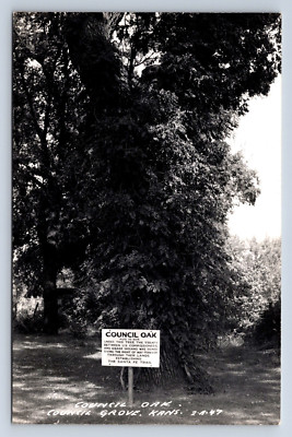 Vintage RPPC Council Grove KS Council Oak Tree Indian Treaty Santa Fe ...