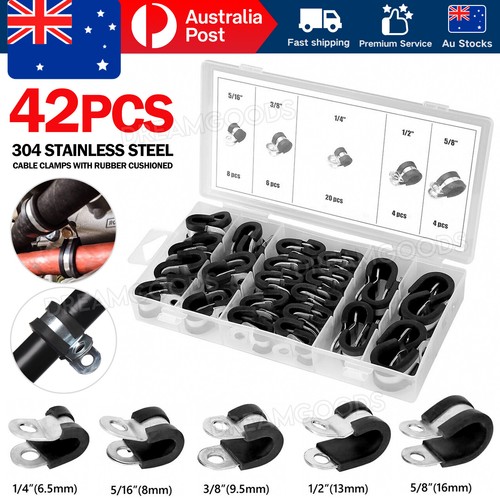 42pcs EPDM Rubber Lined P Clips Cable Hose Clamps Pipe Holder Air Clip ...