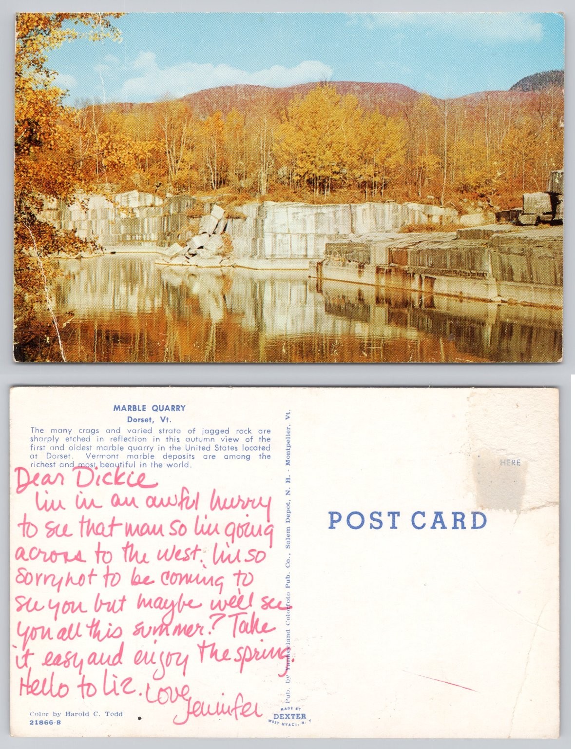 Dorset Vermont Marble Quarry VT Postcard Autumn Foliage YankeeLand ...
