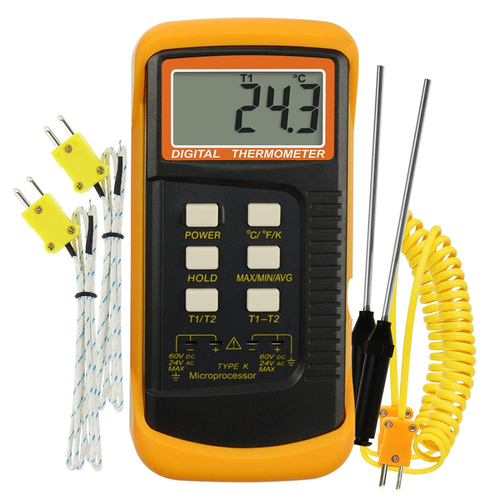 Digital K-Type Thermocouple Thermometer with Dual Channels & 4 ...
