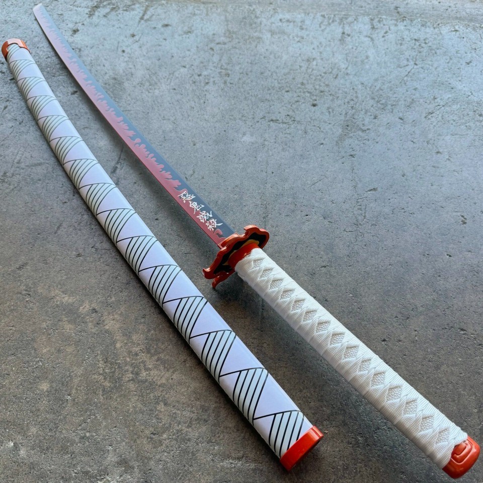 Anime Demon Slayer - Kyojuro Rengoku Red Nichirin Samurai Sword Katana ...