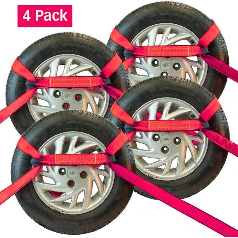8 POINT TIE DOWN Kit 2" x 14' RED Straps Kit Chain Ends for Rollback ...