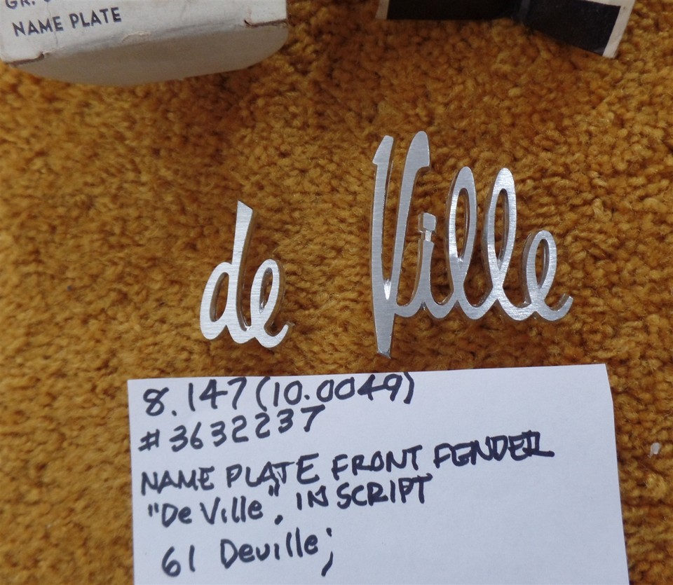 1961 Cadillac 'de Ville' Front Fender Script Emblem NOS 3632237 | eBay