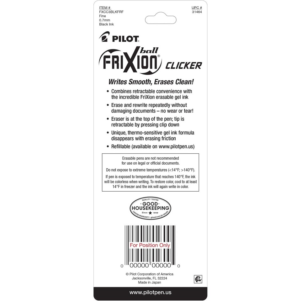 PILOT FriXion Clicker Erasable Pens, Refillable & Retractable Gel Ink ...