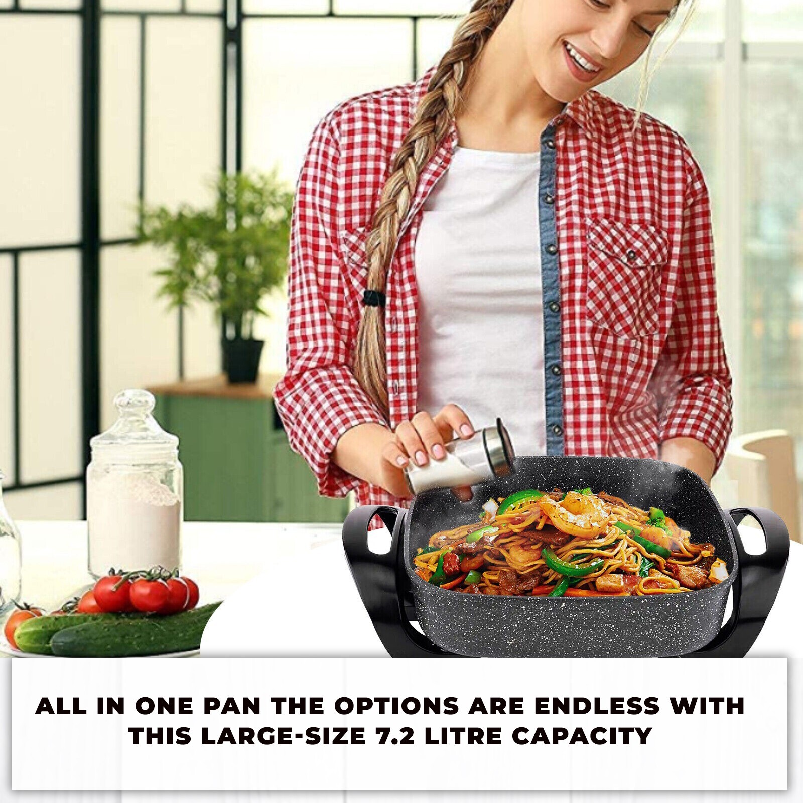 Healthy Choice Stone Electric Fry Pan for Cooking, 7.2L Capacity, Non ...