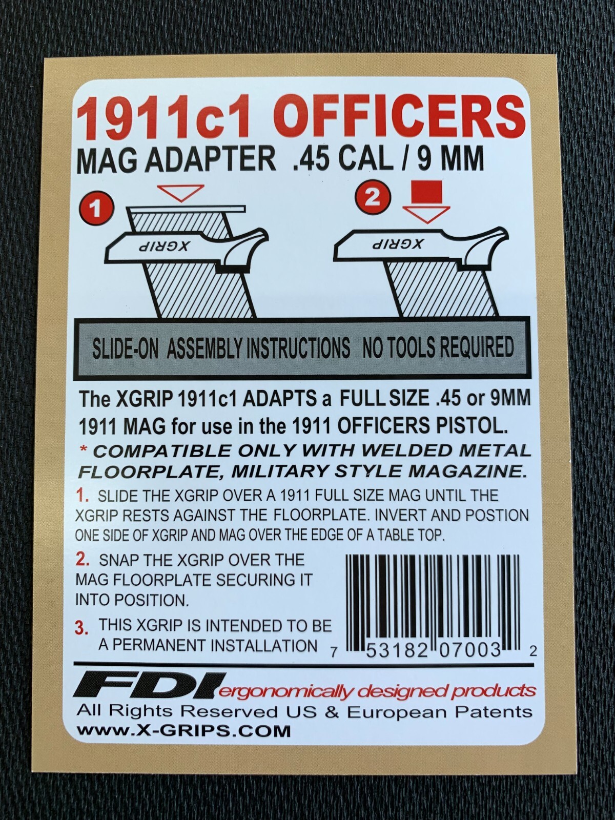 X-Grip 1911C1 For use in 1911 Compact/Officer 45 ACP Mag. SAME DAY FREE ...