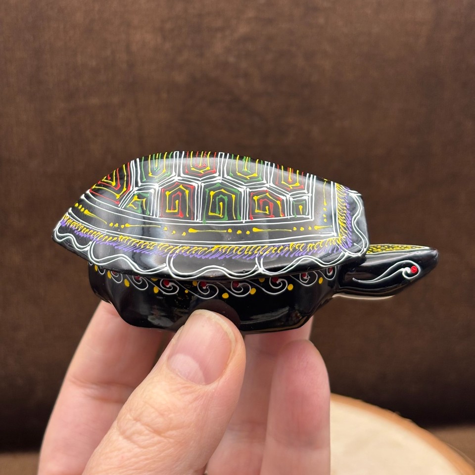 Thai Turtle Wood Paper Maché Trinket Box Lacquered Handmade Hand ...