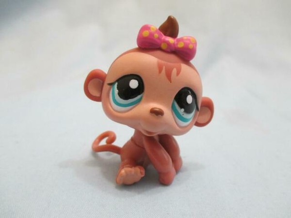 Littlest Pet Shop Brown Monkey Pink Polka Dot Bow #1422 LPS Hasbro K ...