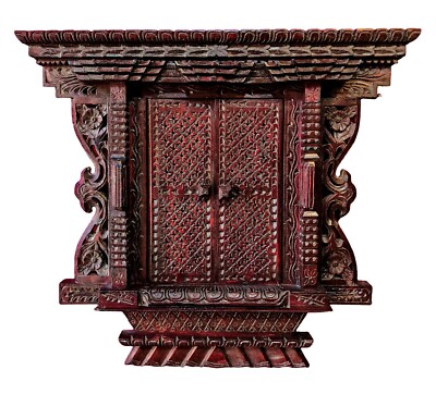 Large Red Polish Wood Carved Newar Window Door Wall Hanging Tibetan ...