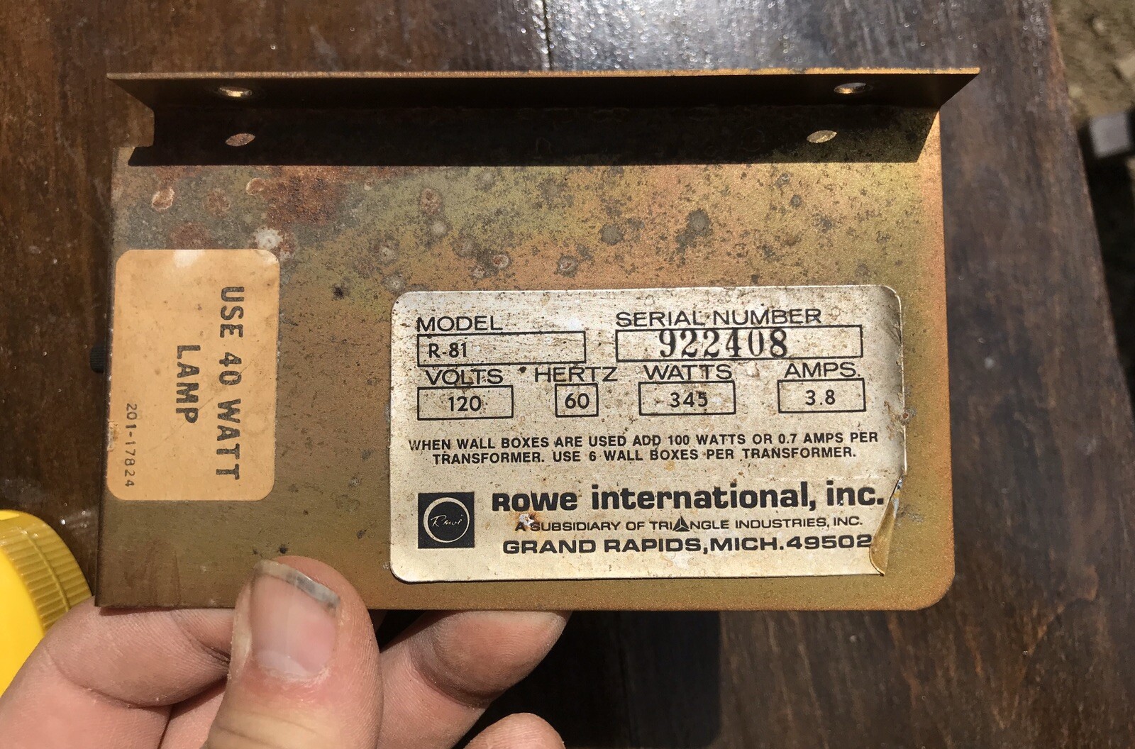 Vintage AMI Rowe Jukebox Model R81 Inside Lamp Switch 40 Watt | eBay