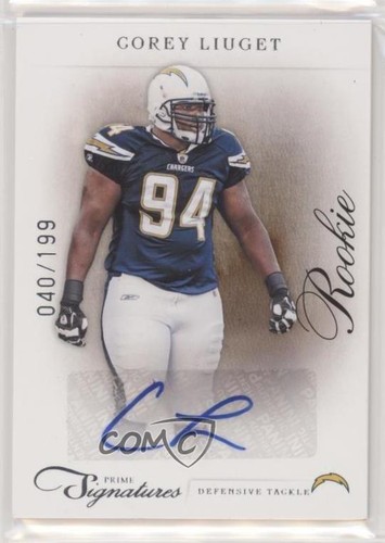 2011 Panini Prime Signatures Silver /199 Corey Liuget #185 Rookie Auto ...