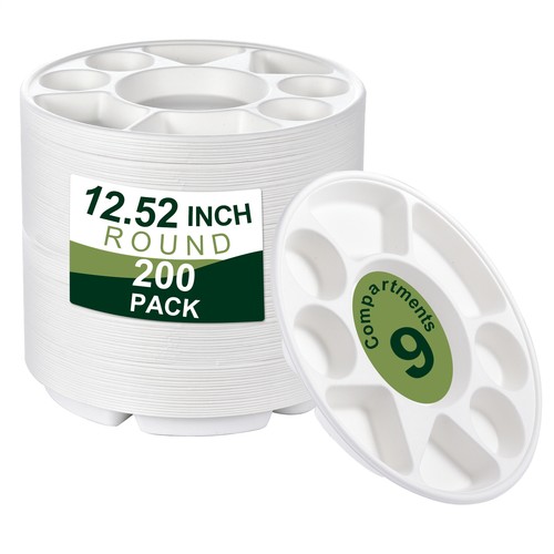 Disposable Plates With 9 compartment 100/200 Pcs Dinner Paper Plates ...
