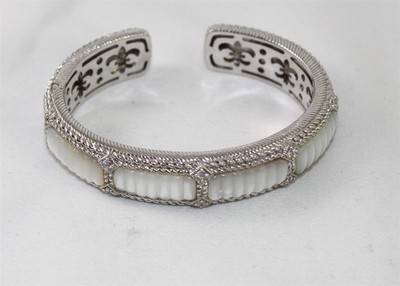 Judith Ripka Sterling Silver Ribbed Mother of Pearl Kick Cuff Bracelet ...