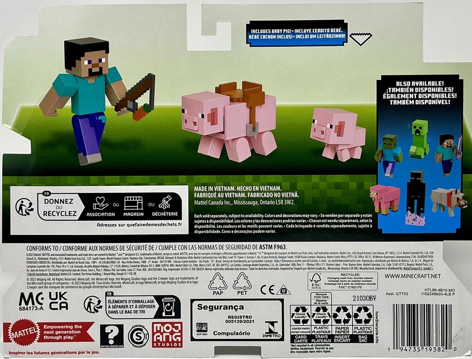 Mattel Minecraft Steve & Pigs, 3.25-inch “Ships In A Box” | eBay