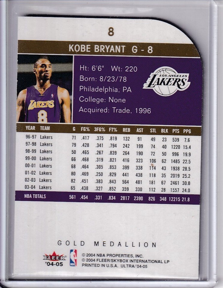 Kobe Bryant Gold Medallion Lakers 04-05 Ultra Gold Medallion #8 | eBay