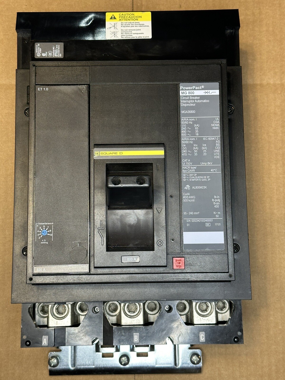 SQUARE D MGA36800 3 POLE 600V 800 AMP I-LINE POWERPACT CIRCUIT BREAKER ...