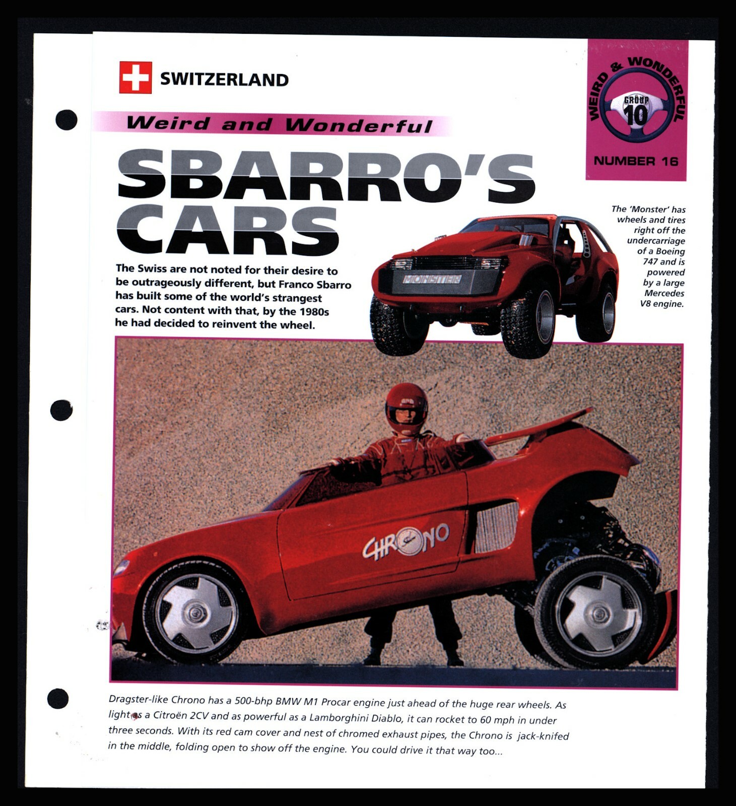 Sbarro's Cars (Switzerland) Spec Sheet 1998 HOT CARS Weird & Wonderful ...