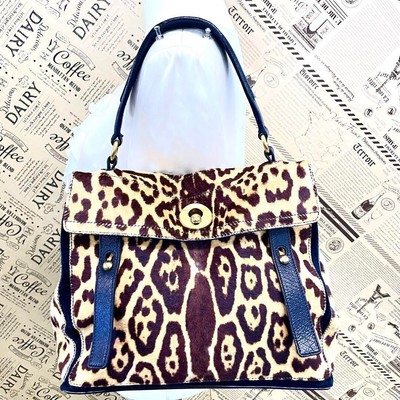 YVES SAINT LAURENT Leopard Pattern Shoulder Bag Fur Leather Brown Used ...