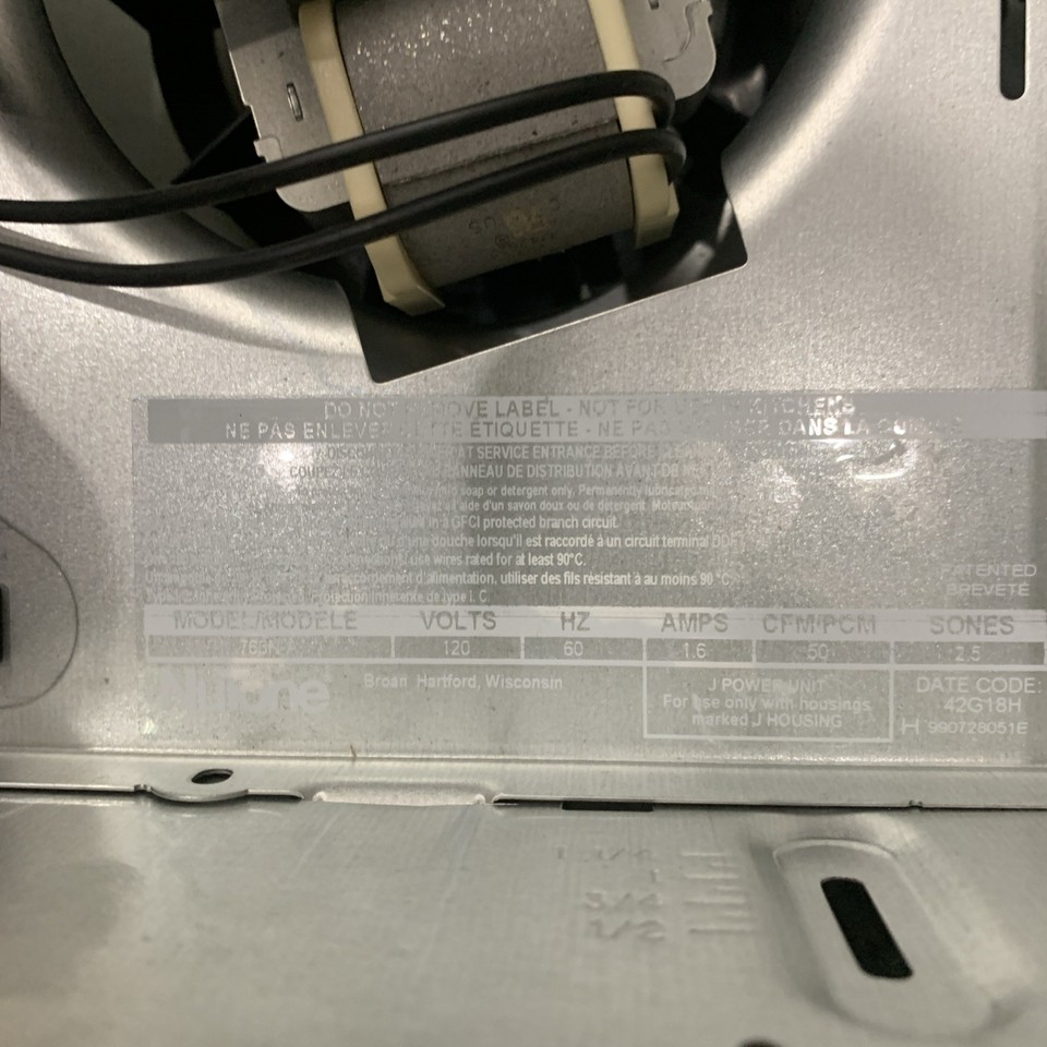 Broan NuTone 763N Bathroom Fan Blower Power Unit Assembly Including ...