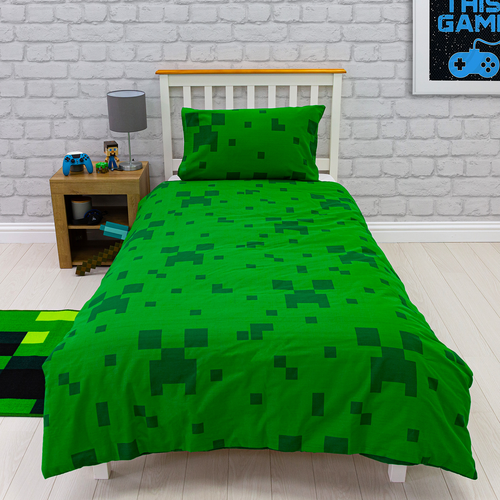 Minecraft Double Duvet Cover Set Pixels Logo Gamers Bedroom Kids 2-in-1 ...