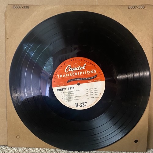 RARE 16” TRANSCRIPTION RECORD Sunset Trio Capitol B-337 B-338 | eBay