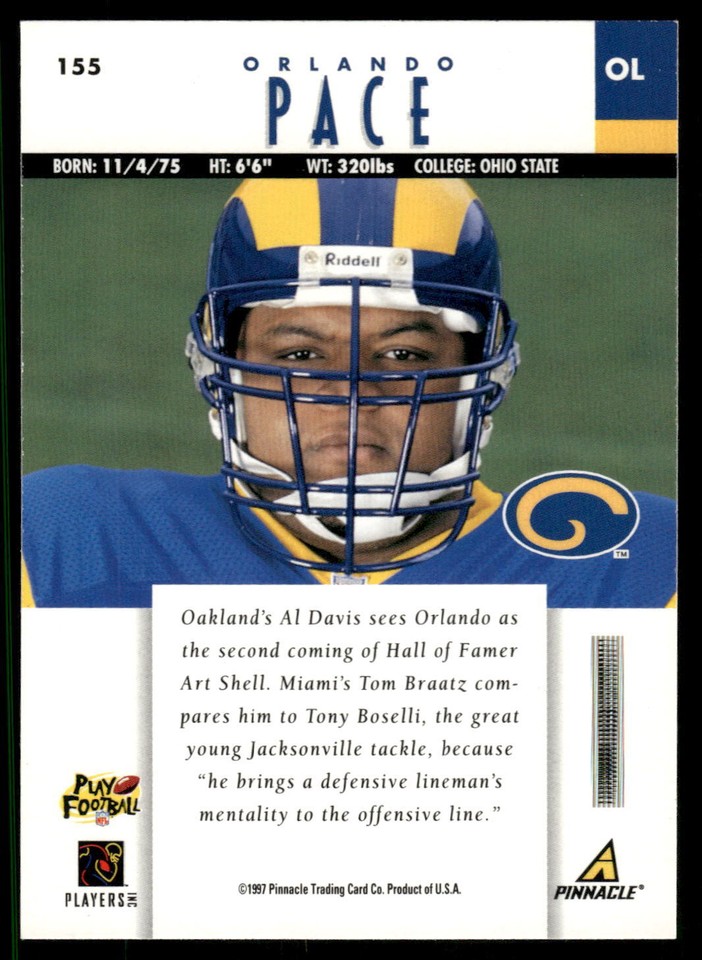 1997 Pinnacle #155 Orlando Pace St. Louis Rams RC | eBay
