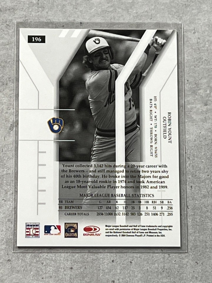 2004 Donruss Elite Robin Yount SP Platinum Holo /250 #196 Milwaukee ...