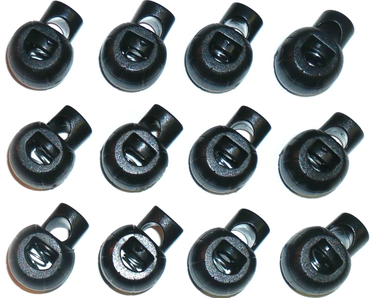 LARGE BLACK BALL CORD LOCK SPRING TOGGLES, H-24MM, W-17MM, CHOOSE ...
