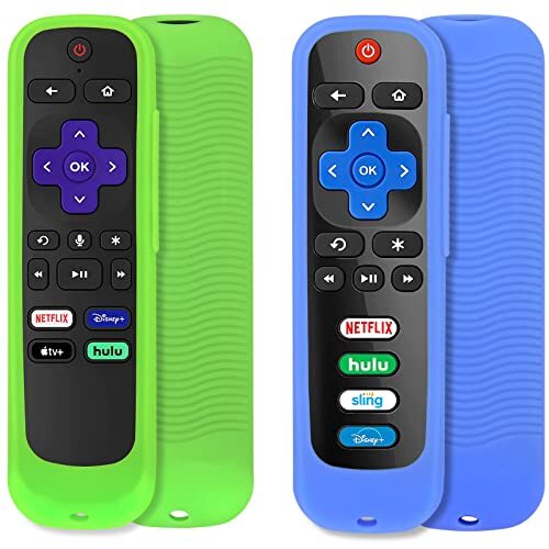 2 Pack Glow In The Dark Remote Cover Anti-Slip for Roku, Green & Blue ...