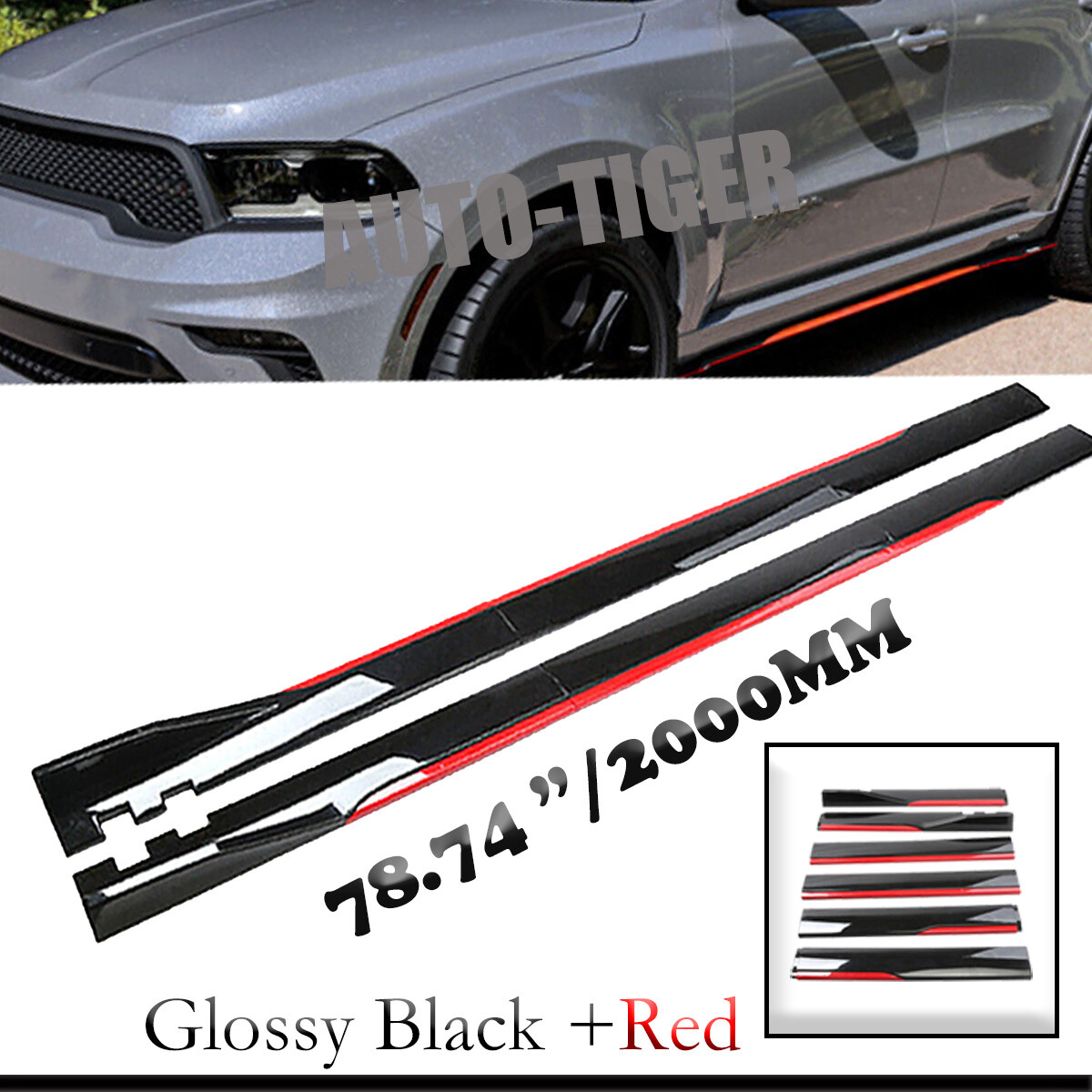 For Dodge Challenger 78.7" Red Side Skirt Extension Body Kit Lip ...