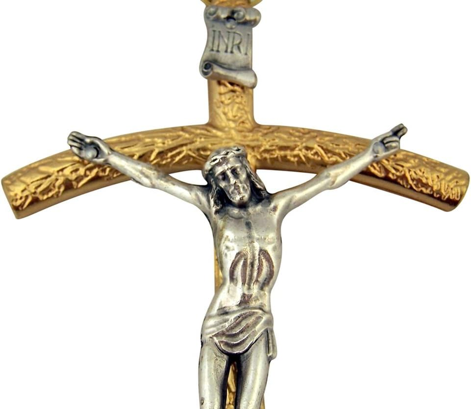 Gold Tone Papal Wall Cross Crucifix with Silver Tone Christ Corpus, 7 ...