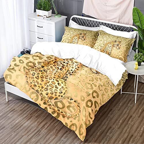 Glod Leopard Print Bedding Set Twin Size Cheetah Comforter Cover Safari ...