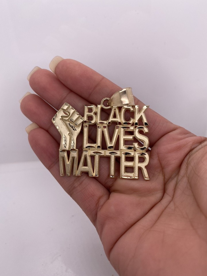 10K Gold Diamond Cut Black Lives Matter Fist Pendant Real Gold BLM | eBay