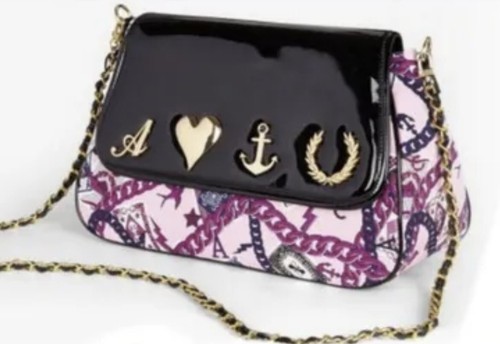 FRED PERRY AMY WINEHOUSE PINK CHAIN PRINT BOWLING BAG BLACK LEATHER ...